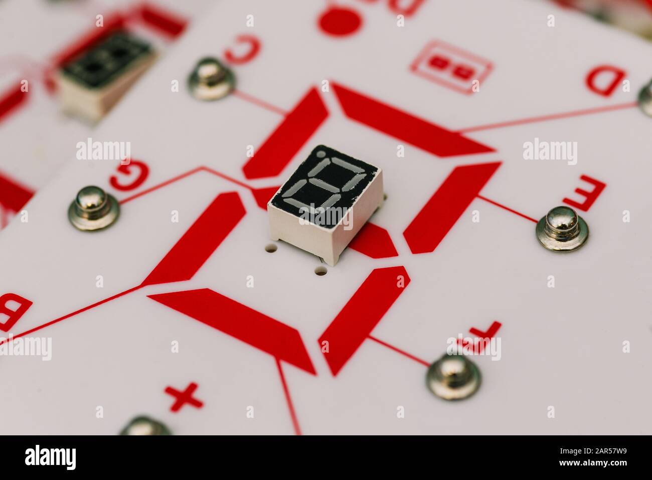 Chip with a digital LED indicator. Seven-segment indicator. Electronic ...