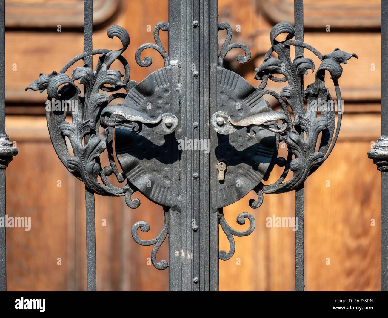Old metal blacksmith gate Stock Photo - Alamy