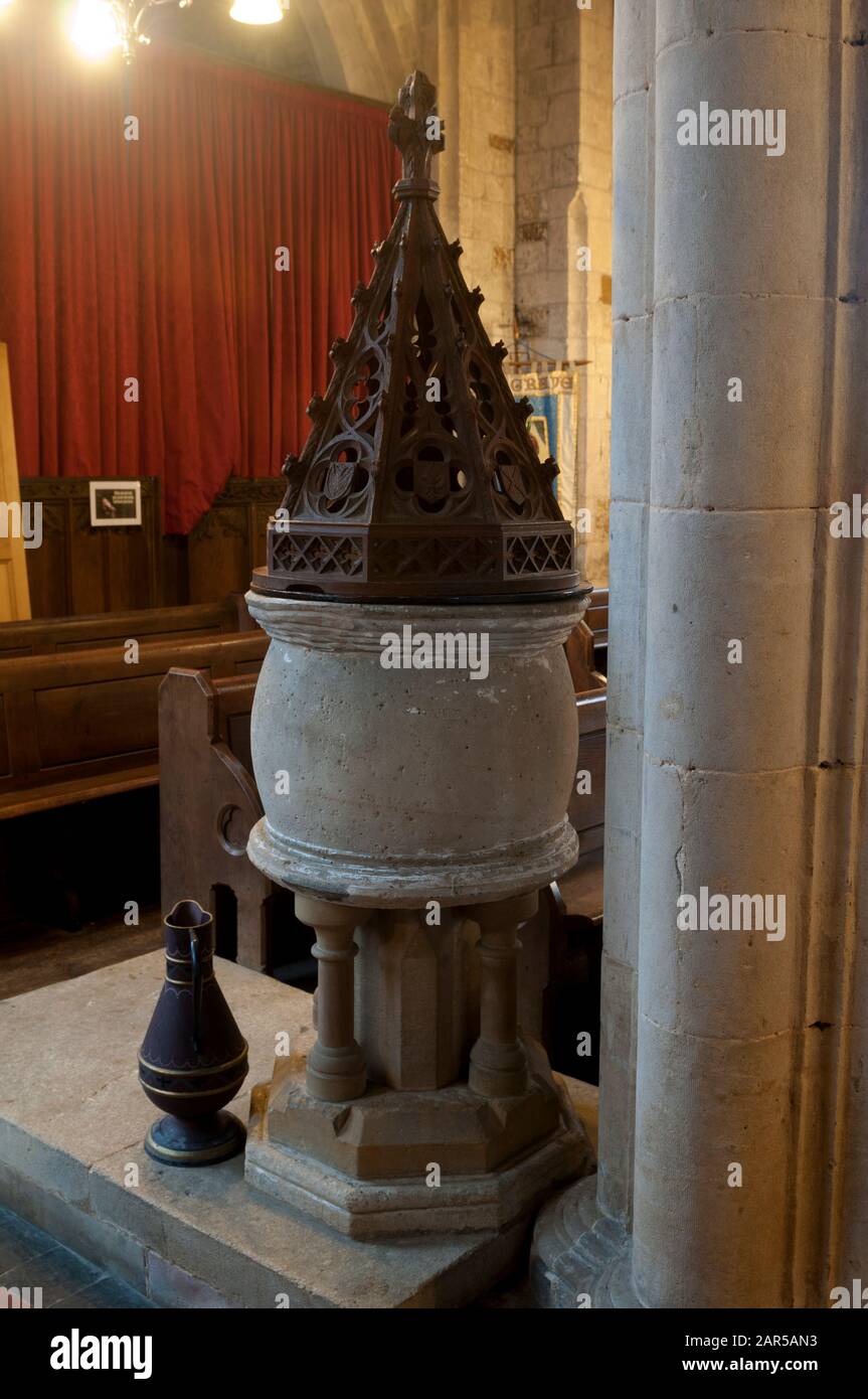 The font, St. Peter`s Church, Walgrave, Northamptonshire, England, UK ...