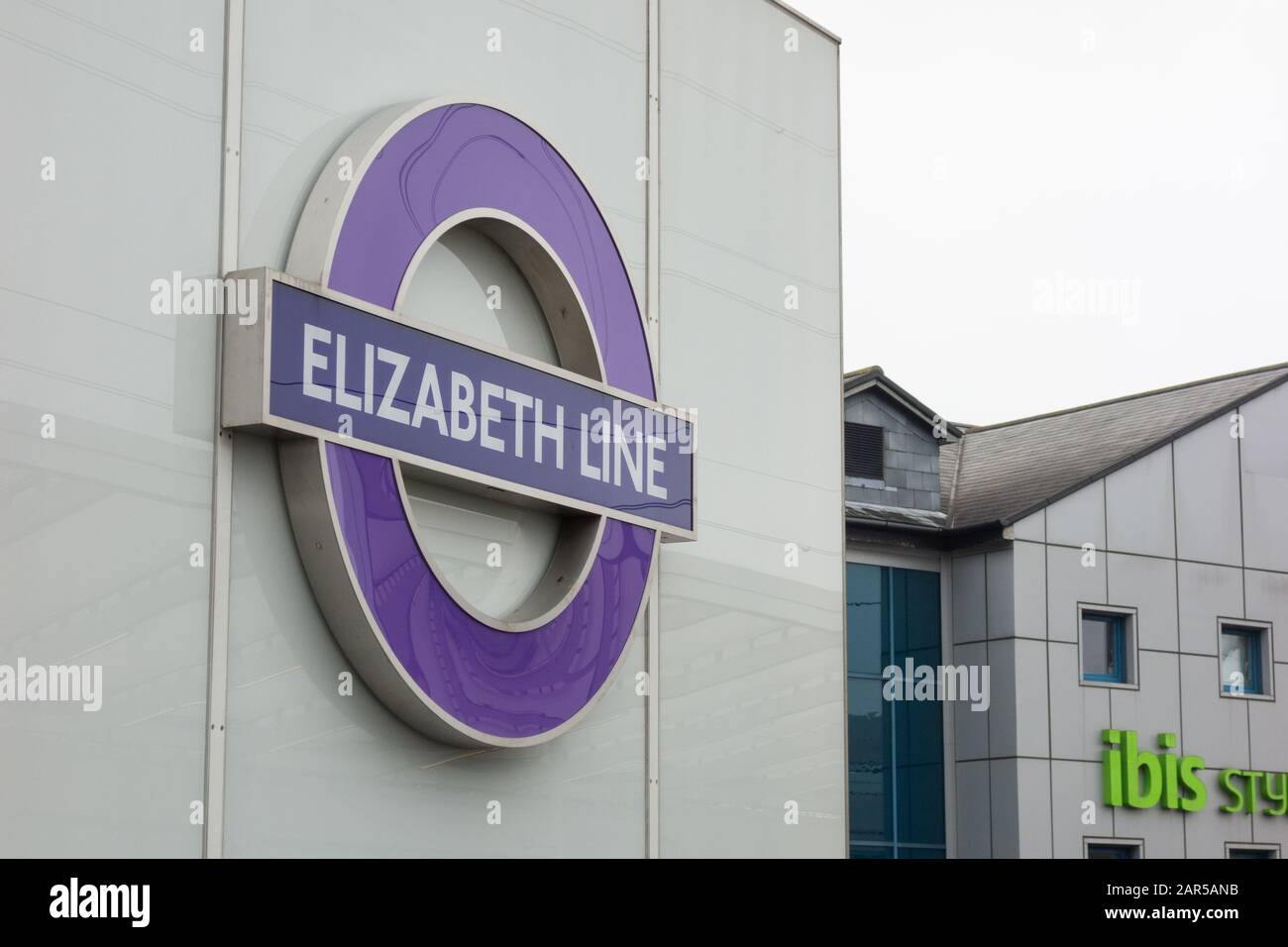 The new Elizabeth Line signage at DLR Custom House, London, UK Stock ...