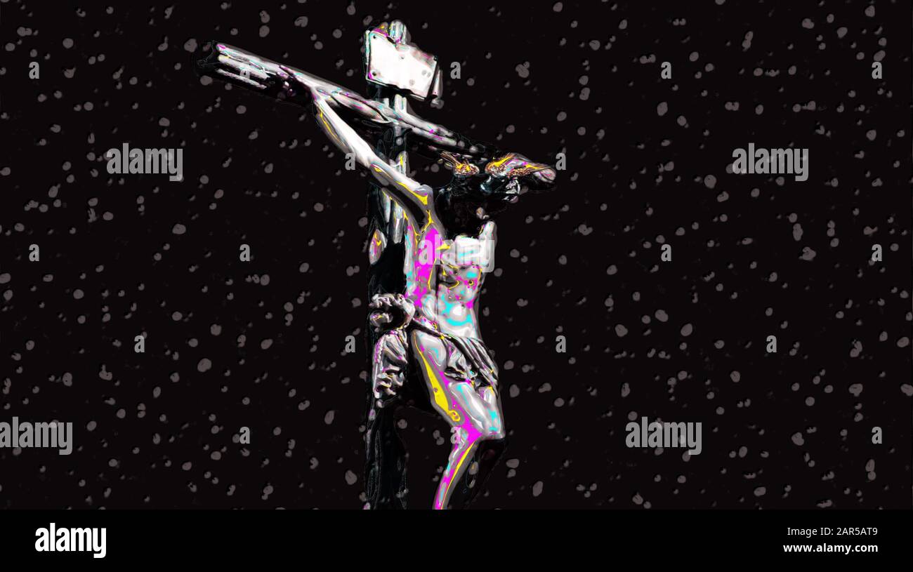 Jesus Christ on the cross under the stars of the night Stock Photo - Alamy
