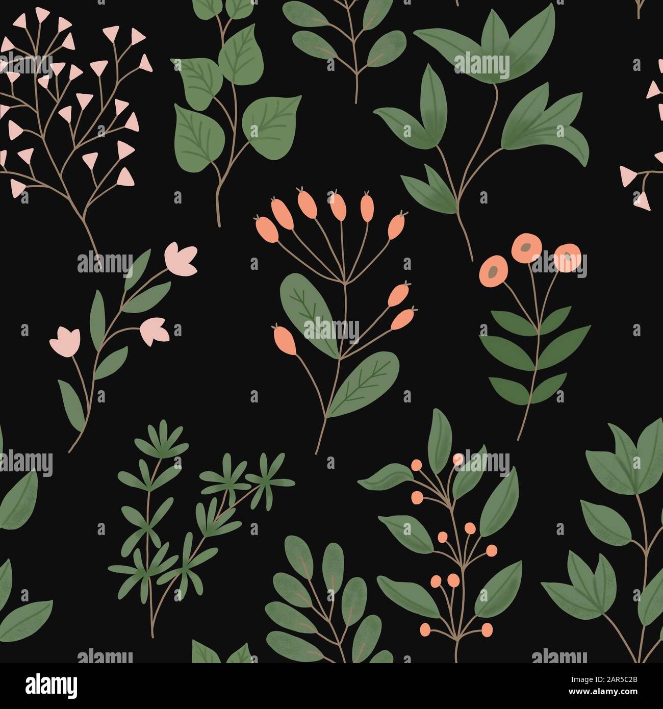 Pattern with meadow grasses on a black background Stock Photo - Alamy