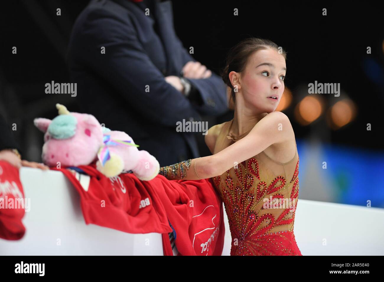 Anna SHCHERBAKOVA from Russia, during Ladies Practice at the ISU ...