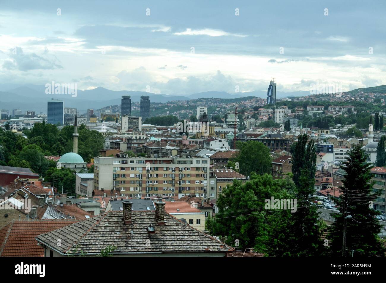 Panorama of the city center of Sarajevo, Bosnia and Herzegovina, seen ...