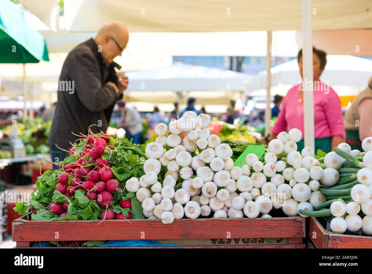 Vegetable stand at open market selling variety of vegetables Stock ...