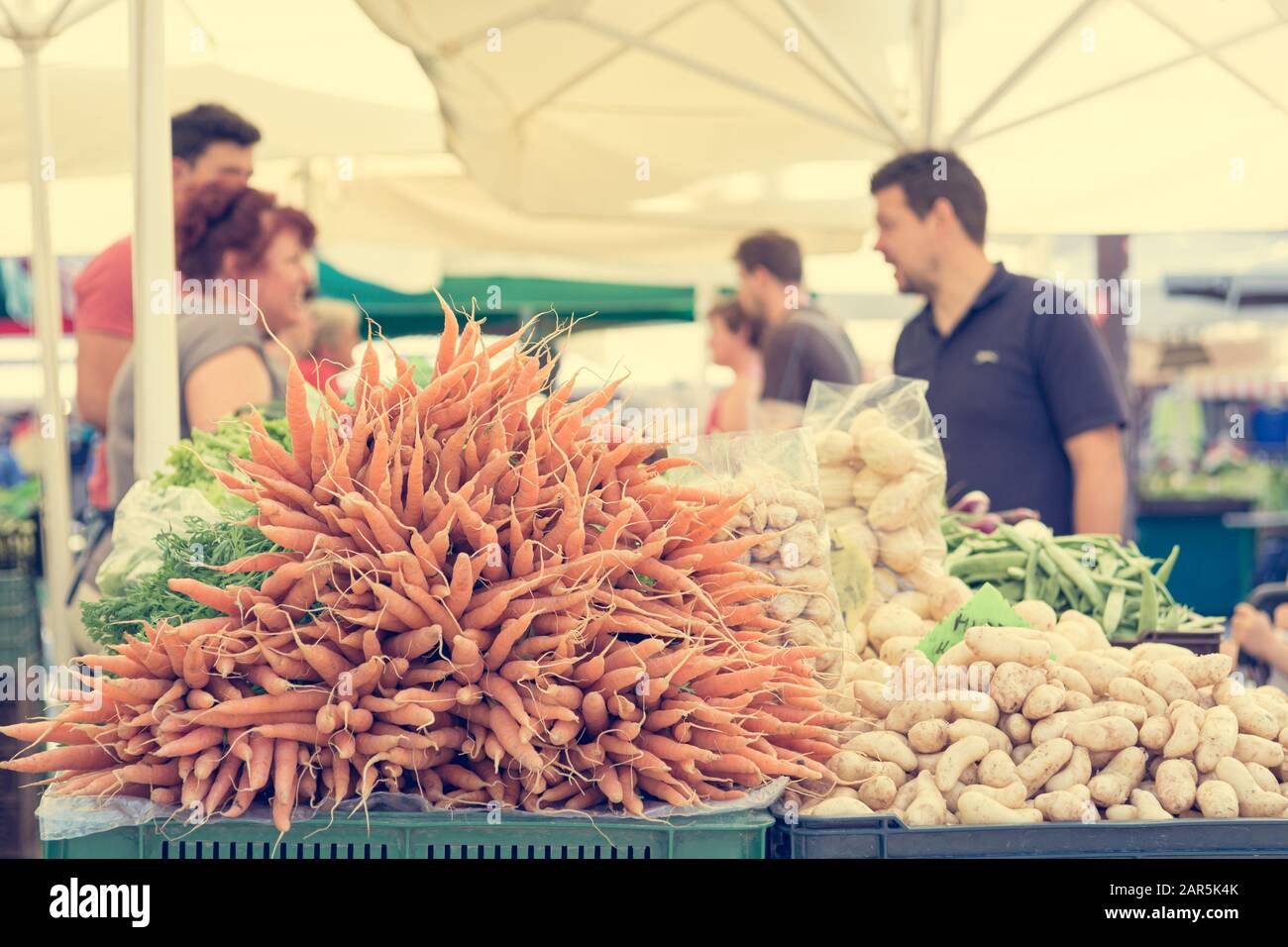 Vegetable stand at open market selling variety of vegetables Stock ...