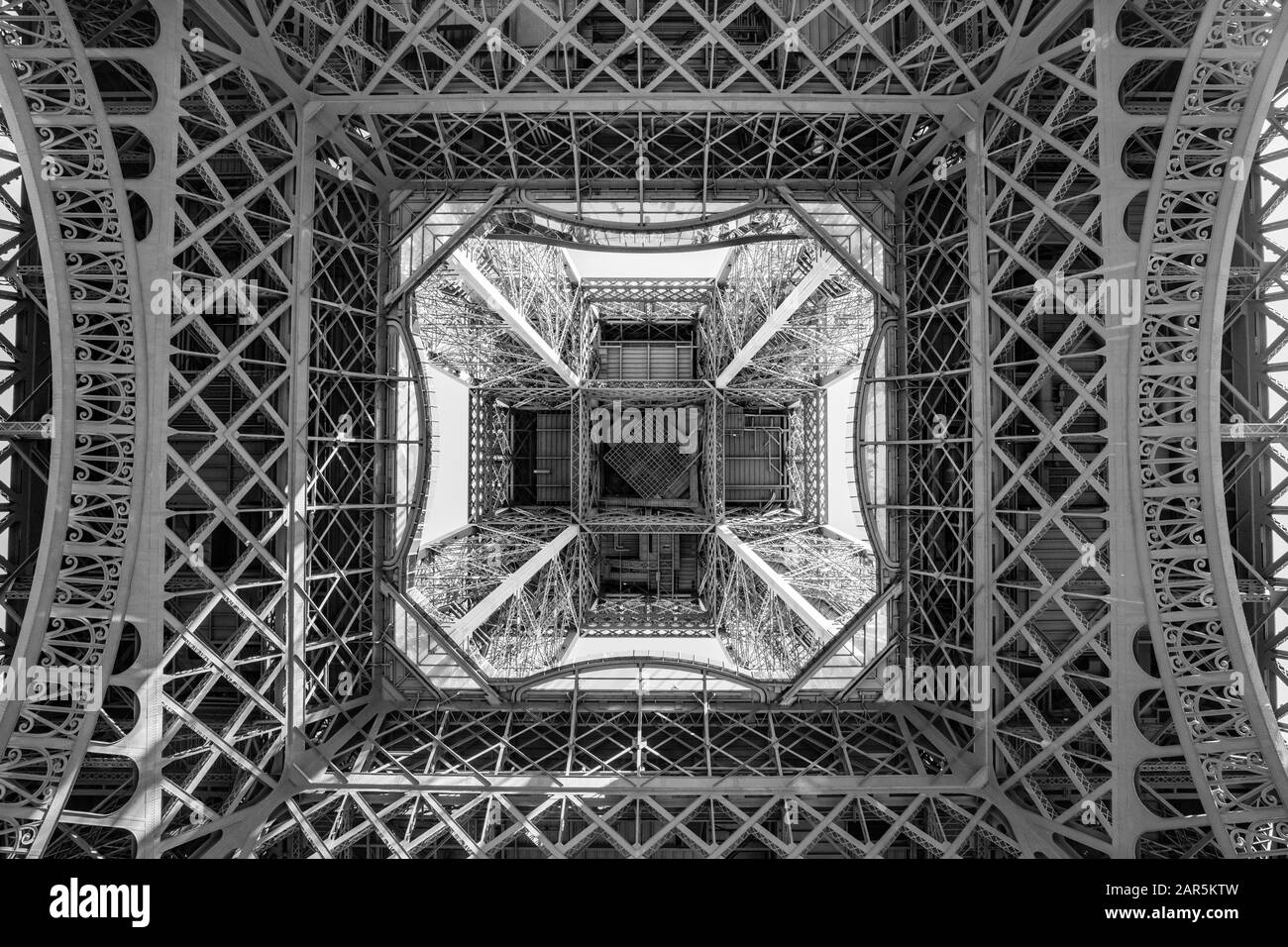 Bottom view of the Eiffel Tower in grey colors Stock Photo - Alamy