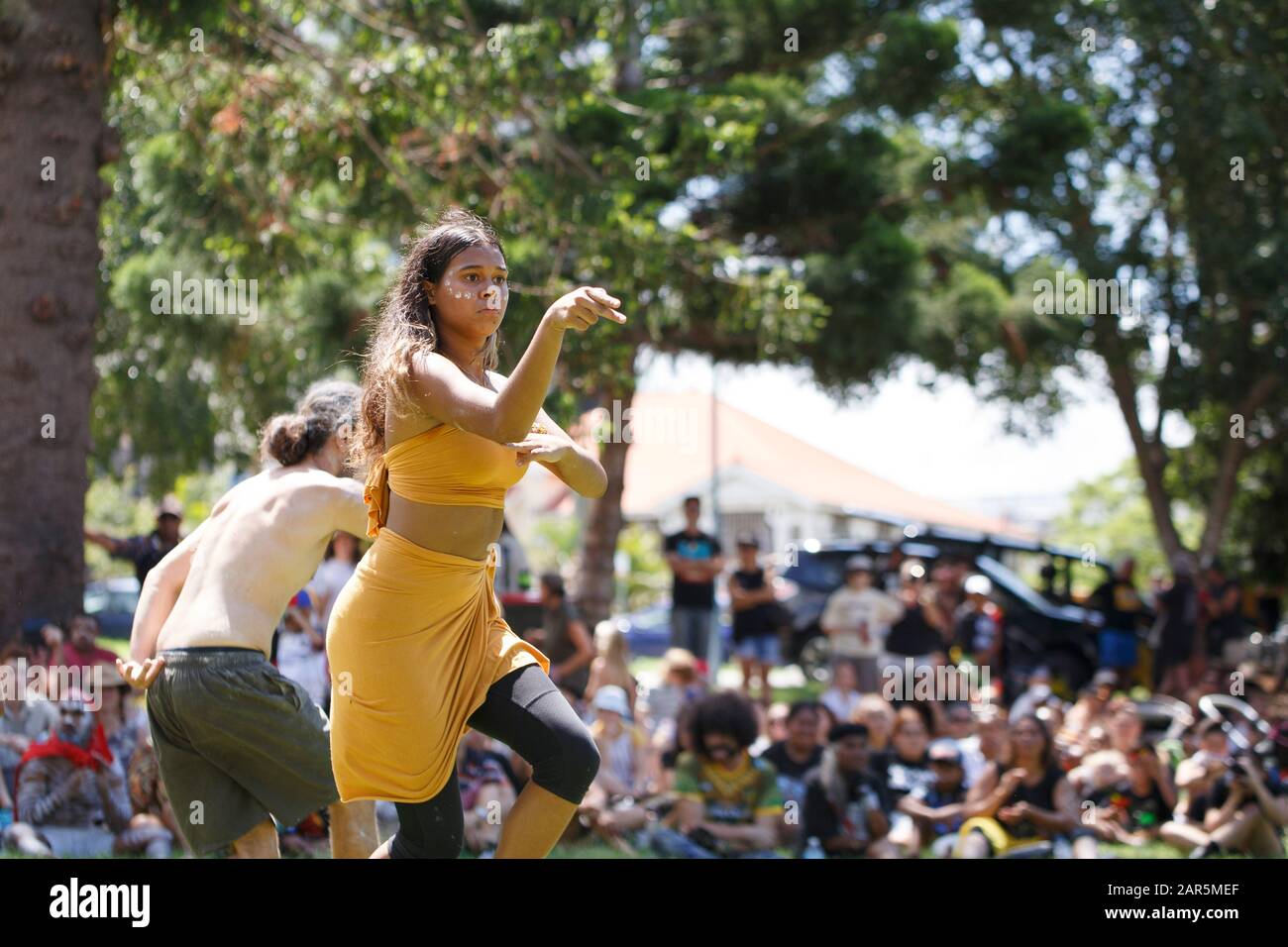 Protester performs a traditional dance at Musgrave Park during the ...