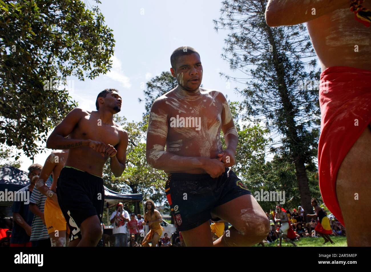 Protesters perform a traditional dance at Musgrave Park during the ...