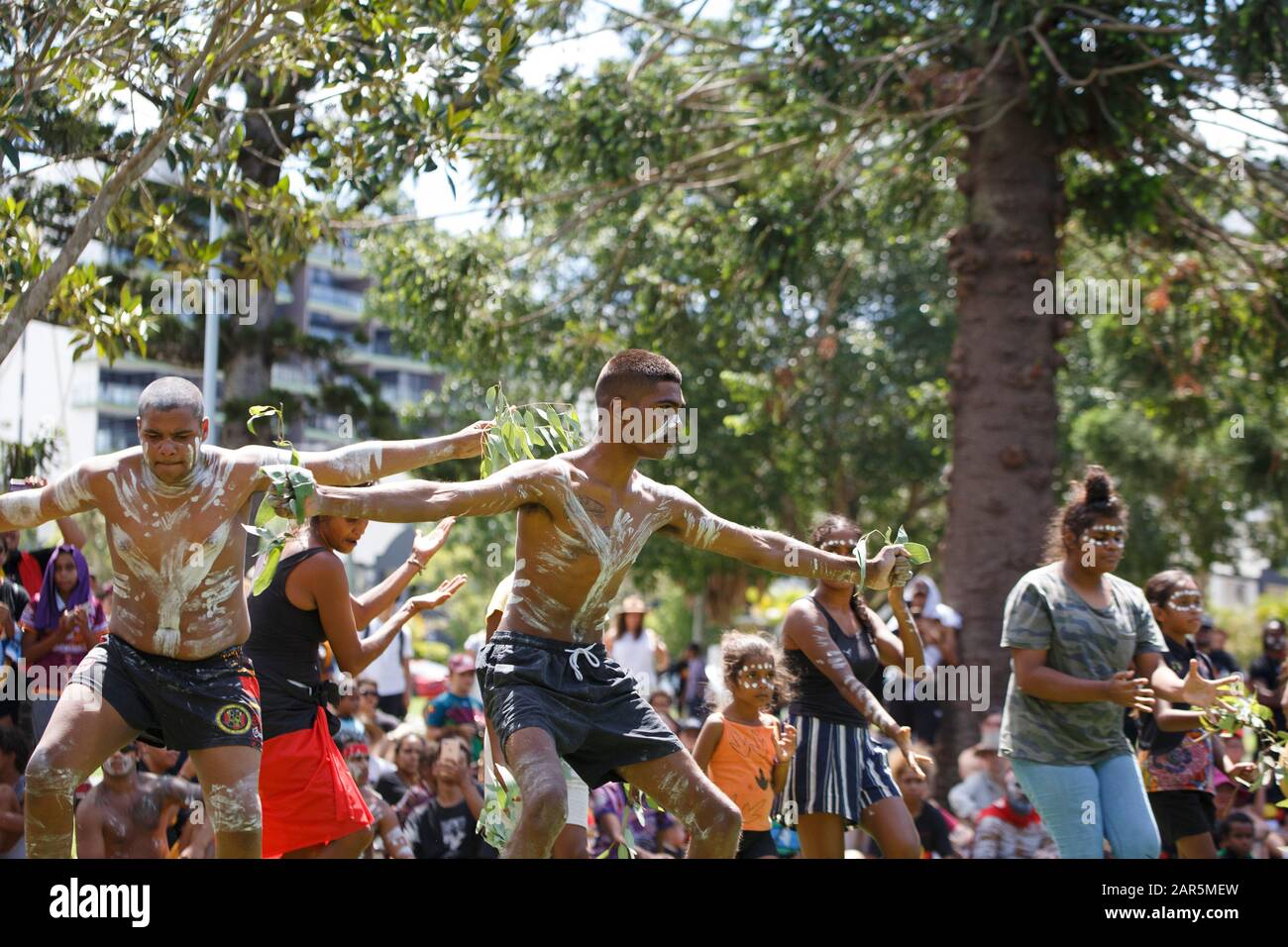 Protesters perform a traditional dance at Musgrave Park during the ...