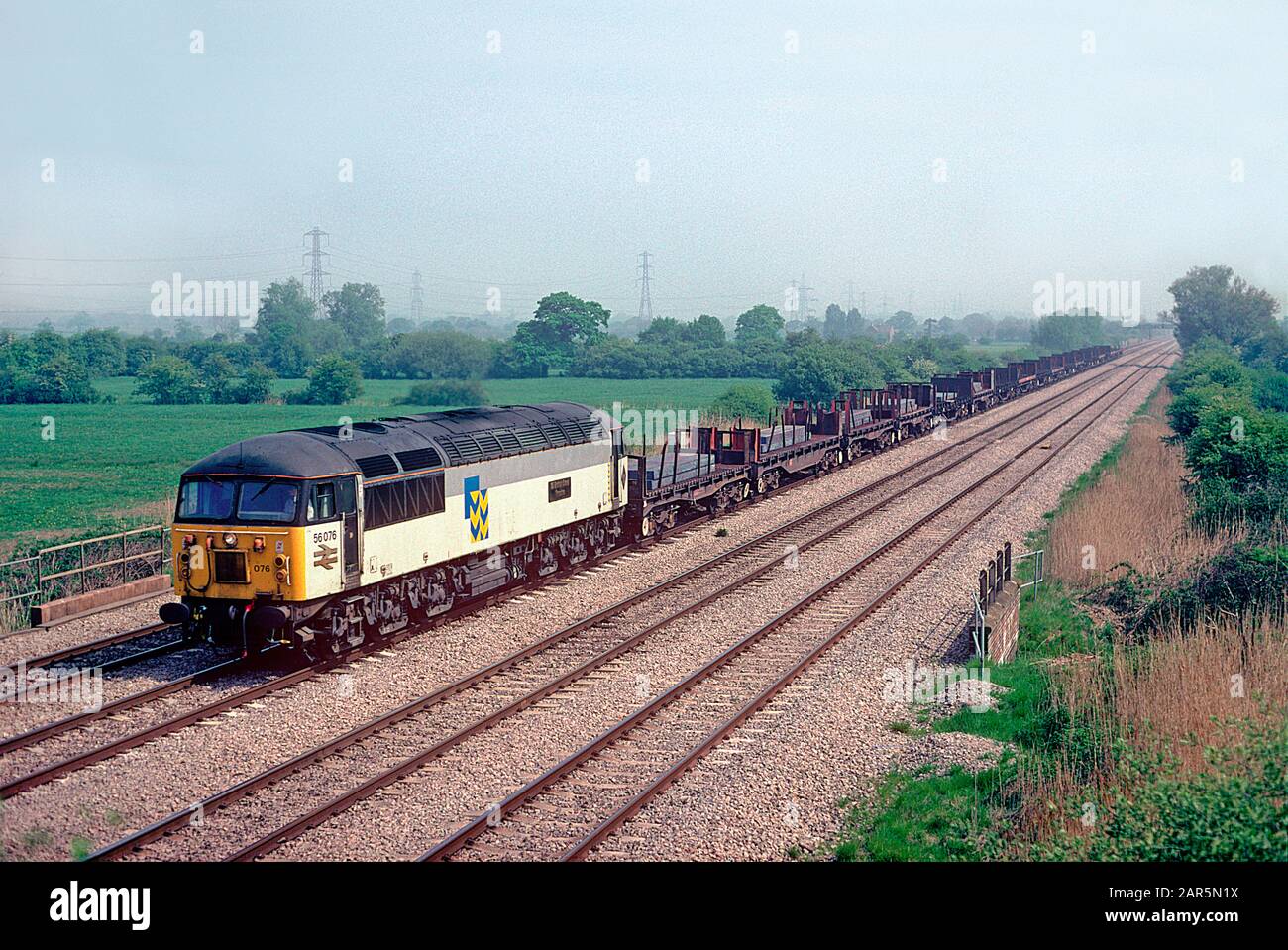 A class 56 diesel locomotive number 56076 ‘British Steel Trostre’ heads ...