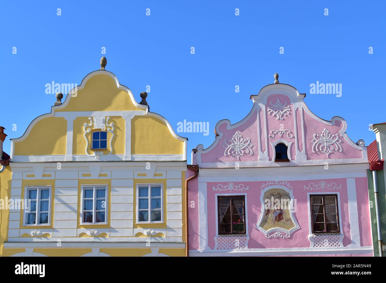 Czech Baroque town with colorful house Stock Photo - Alamy