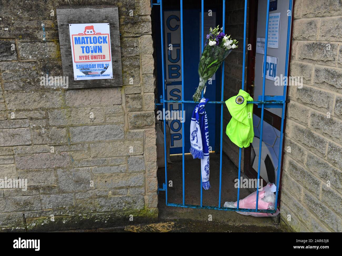 Tributes left outside the ground of Matlock Town Football Club after ...