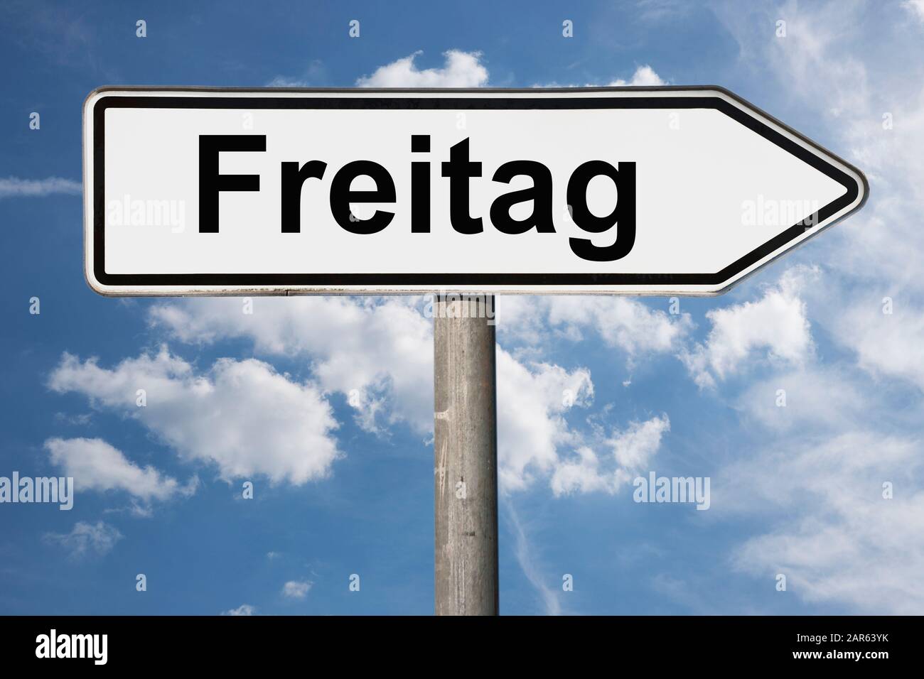 Detail photo of a signpost with the inscription Freitag (Friday Stock ...