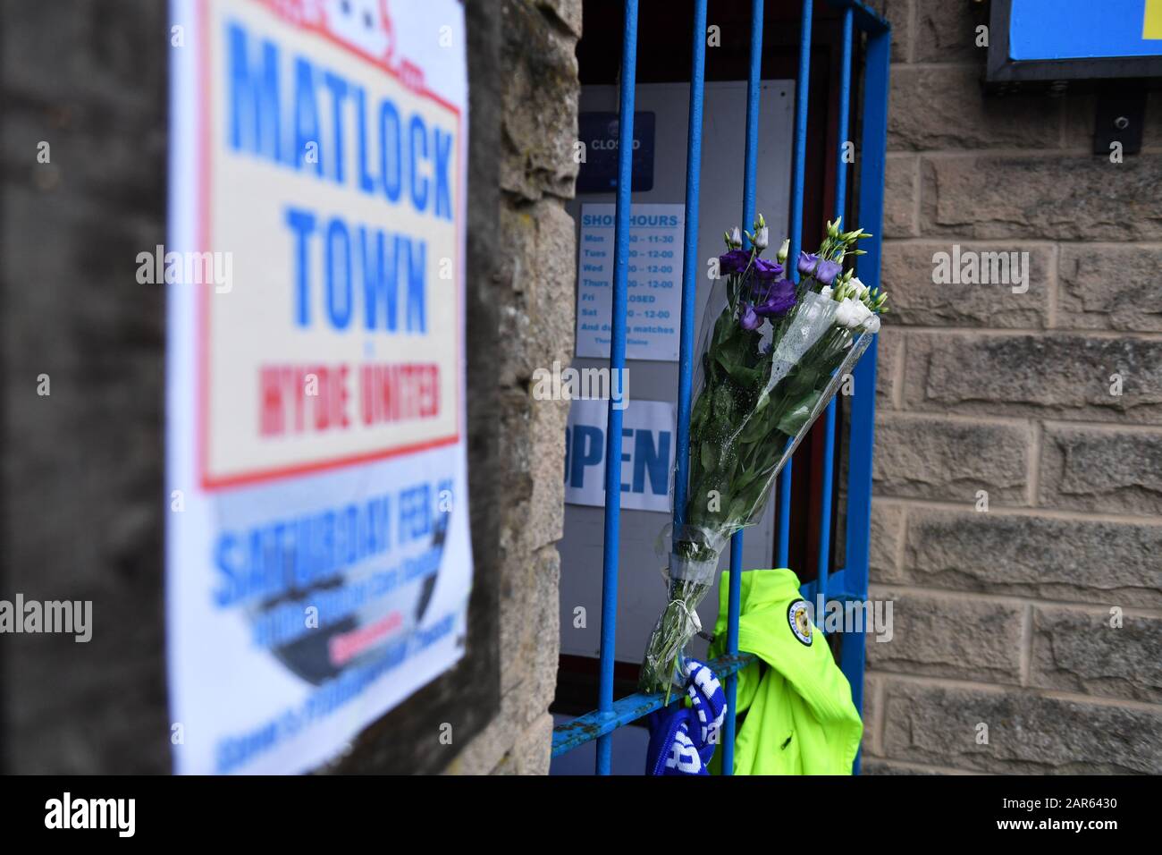 Tributes left outside the ground of Matlock Town Football Club after ...