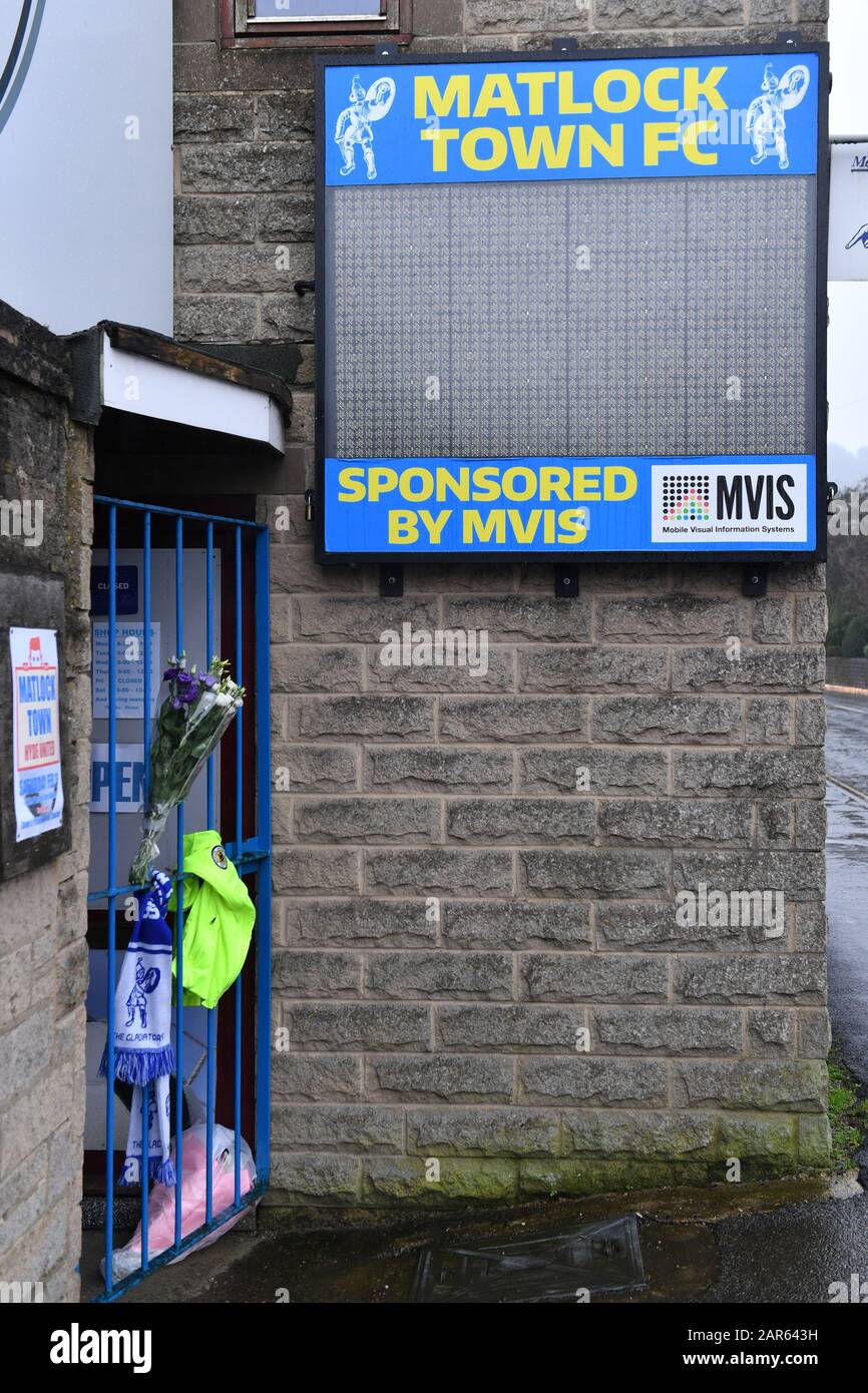 Tributes left outside the ground of Matlock Town Football Club after ...