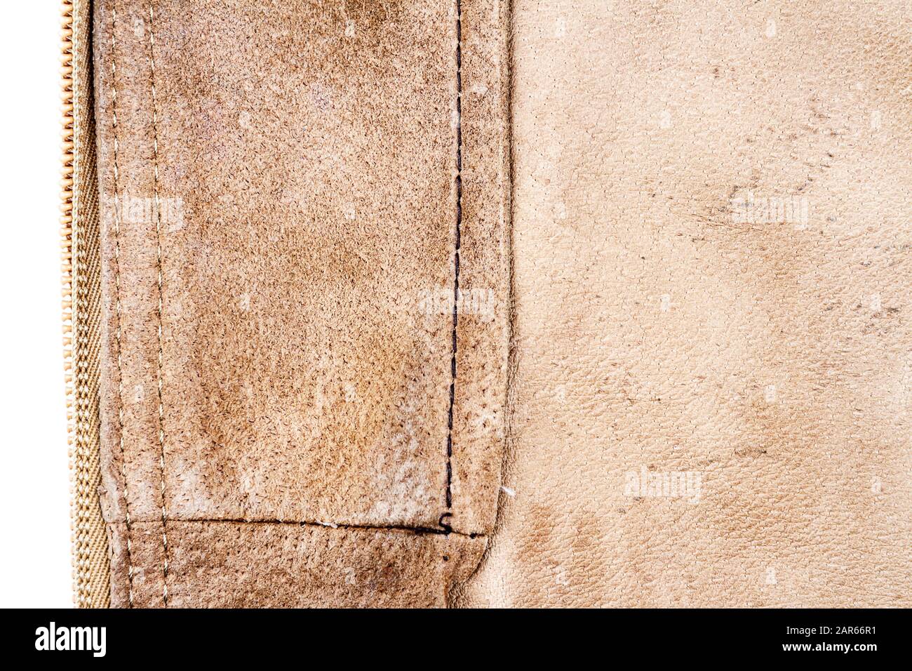 Piece of brown leather isolated on white background. Back side Stock ...