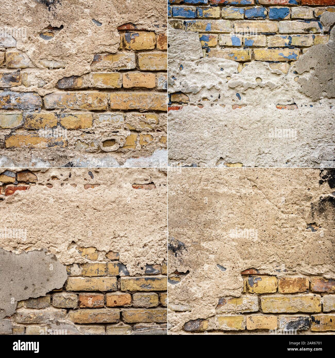 Collection of images with old yellow brick and plaster wall texture ...