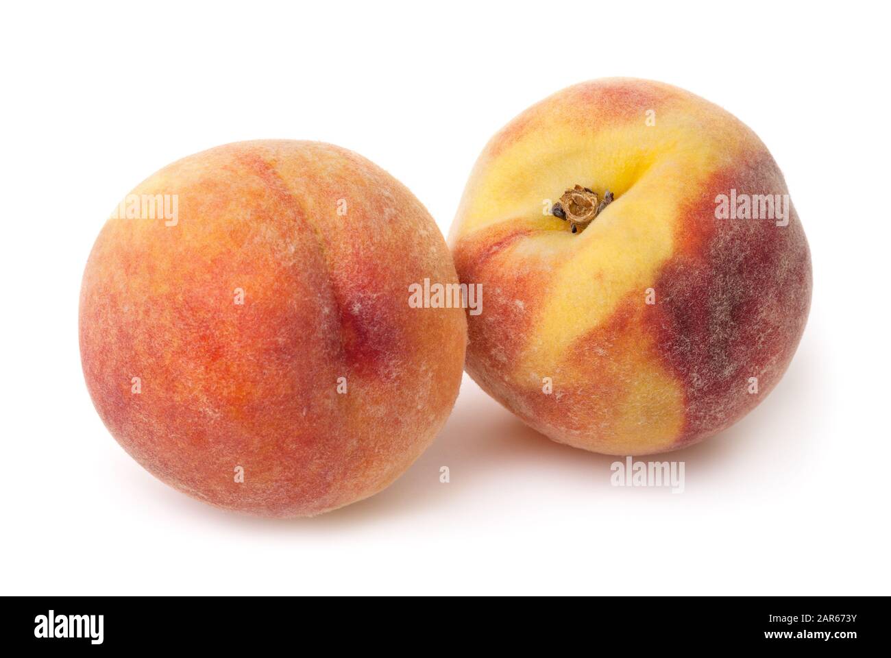 Two peaches isolated on white background with clipping path Stock Photo ...