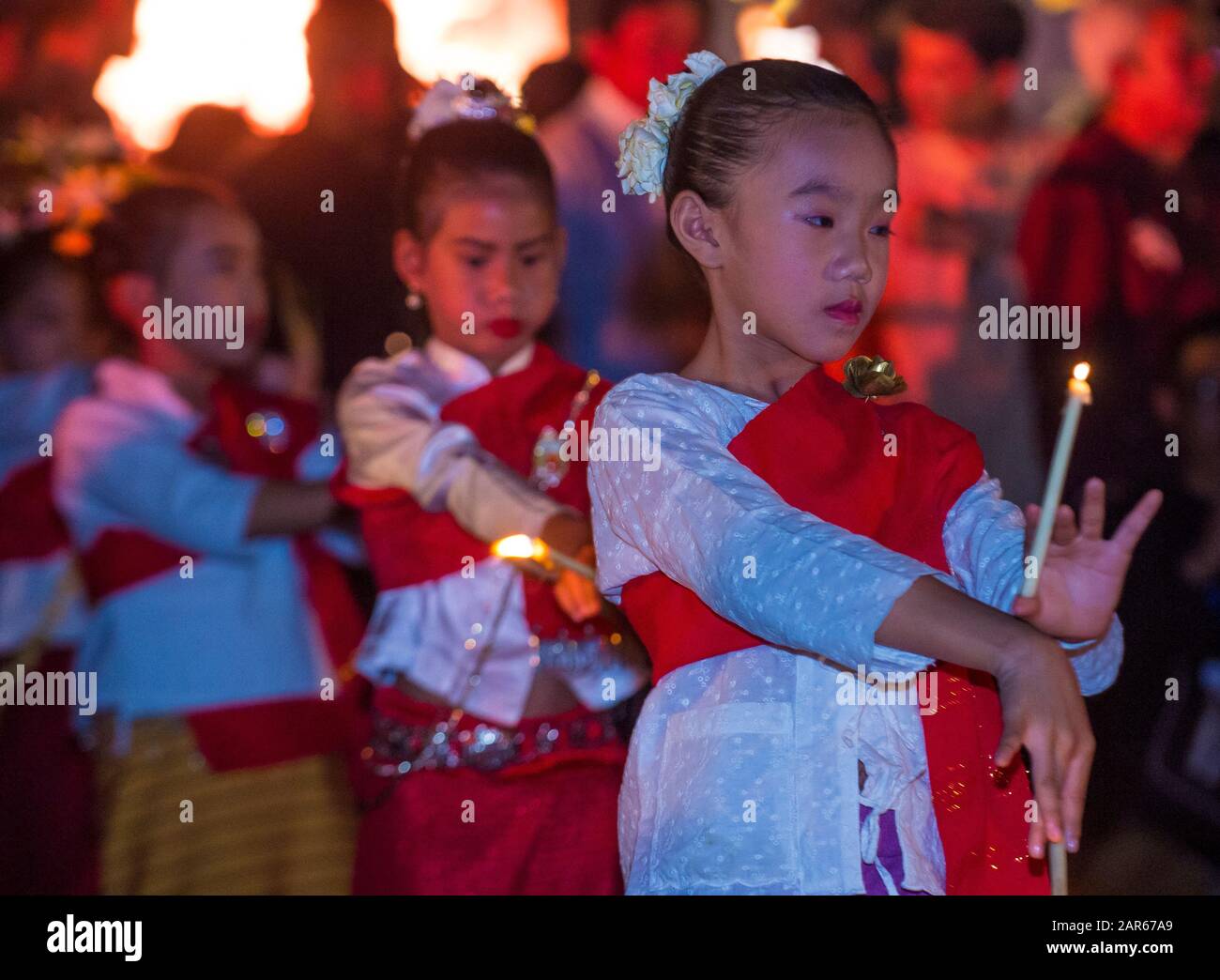 Thai children participates in Yee Peng festival in Chiang Mai ...