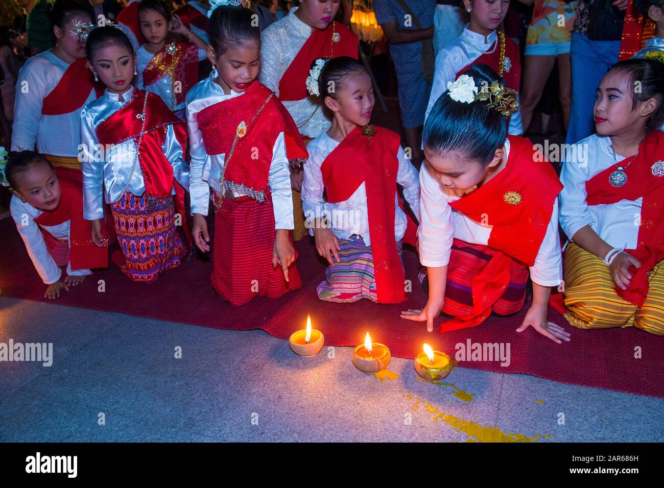Thai children participates in Yee Peng festival in Chiang Mai ...