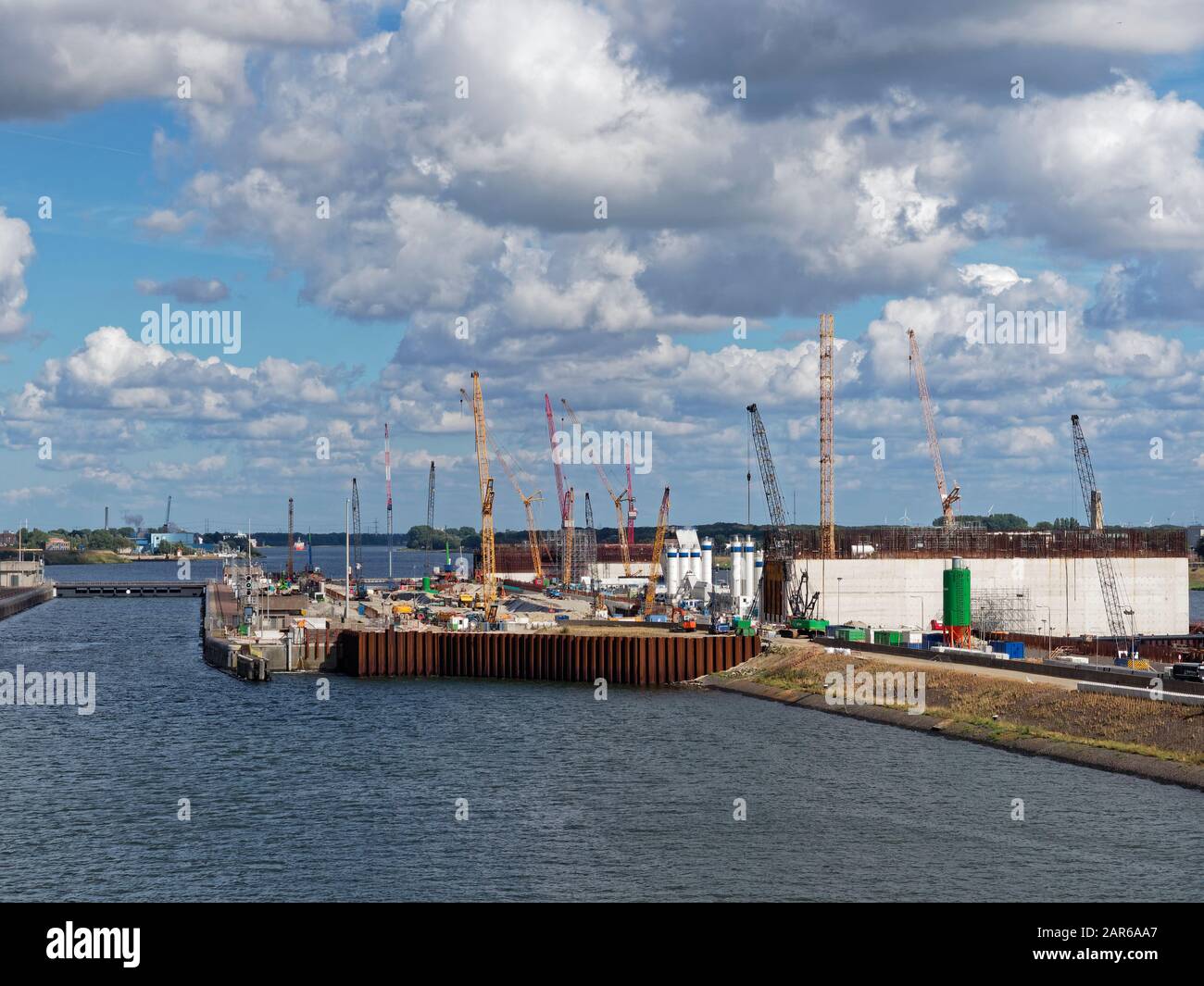 The closed Sea Lock of the North Sea Canal with Construction work on ...