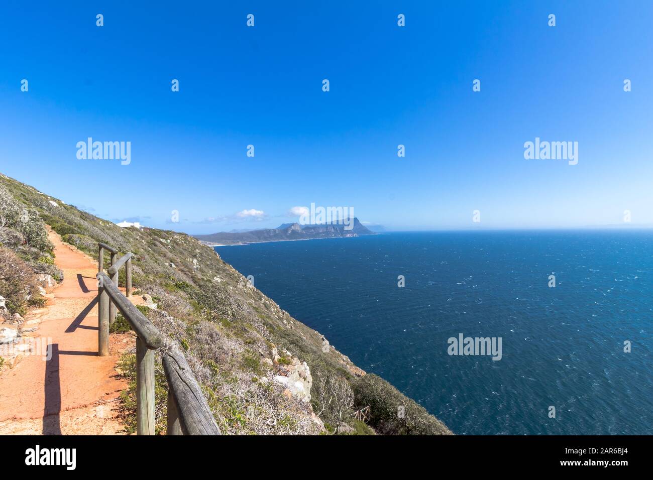 Cape Point walkway from the point back to old lighthouse with view of ...