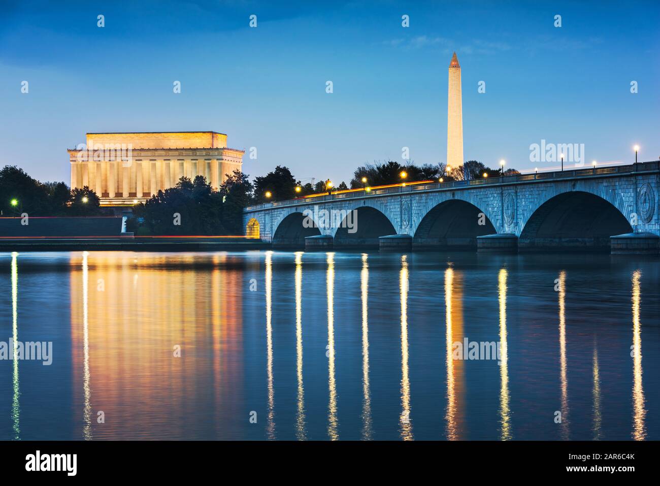 Washington DC, USA skyline on the Potomac River at night Stock Photo ...