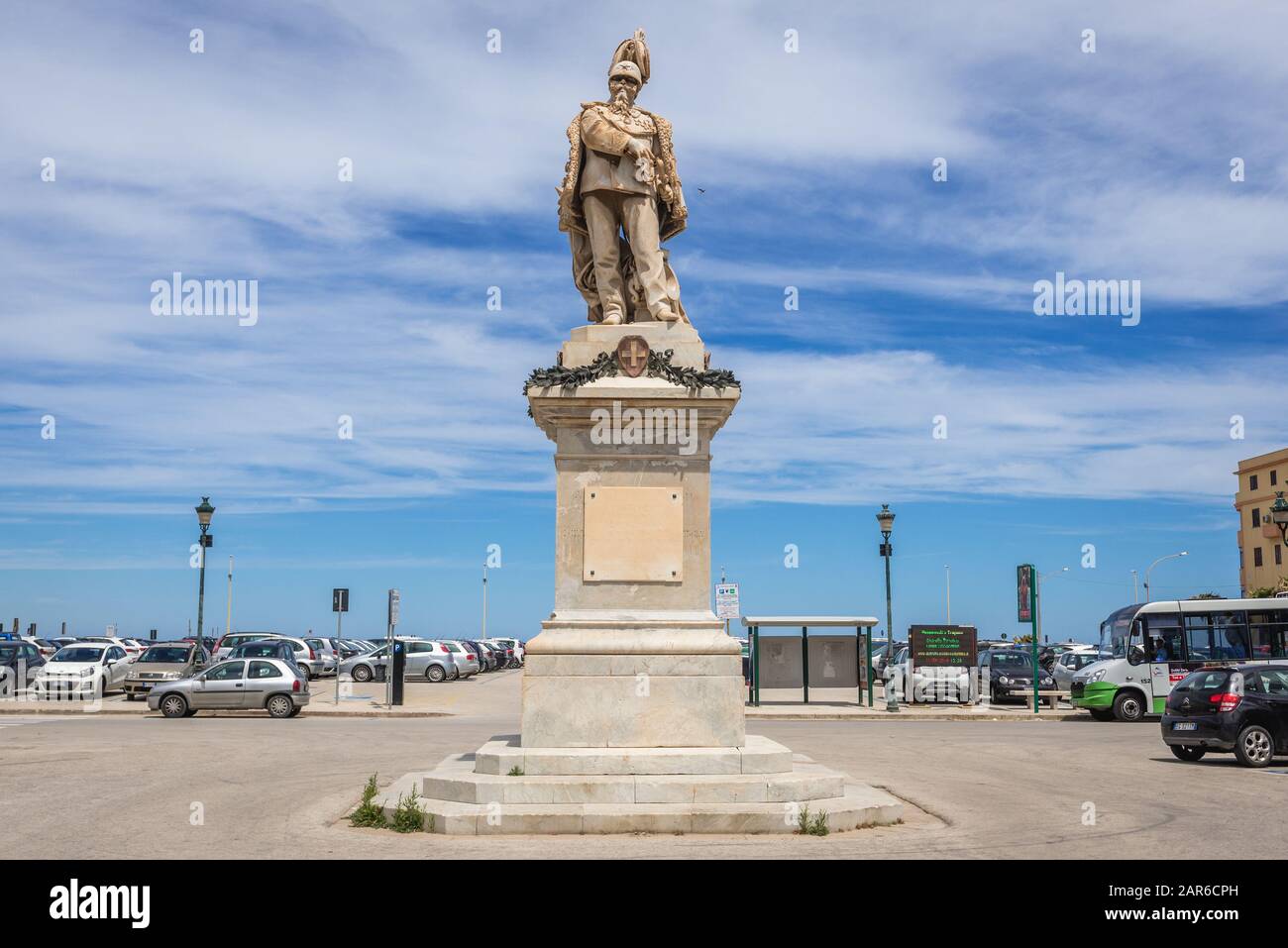 Statue of Victor Emmanuel II of Italy in Trapani city on the west coast ...