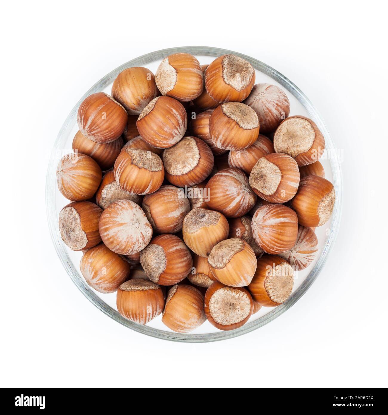 Filbert nuts in glass bowl isolated on white background with clipping ...