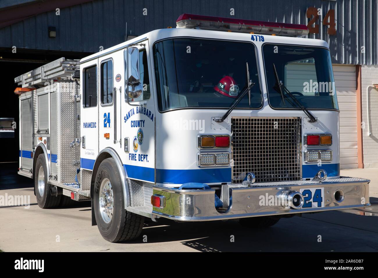 Santa Barbara County Fire Truck parked outside its station in Los ...