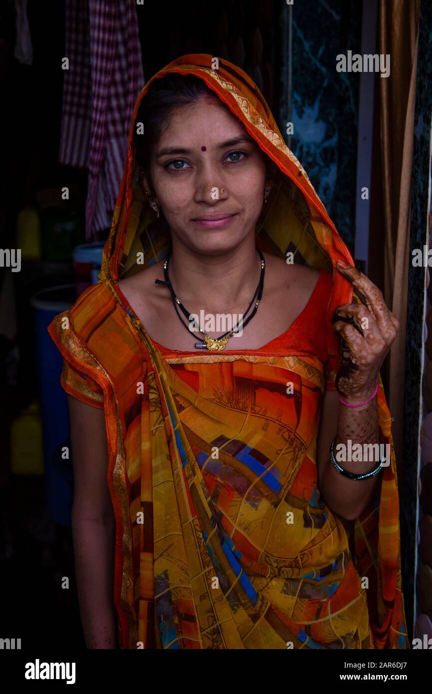 Portrait of an Indian woman in neighborhood in Ghatkopar, a suburb of ...