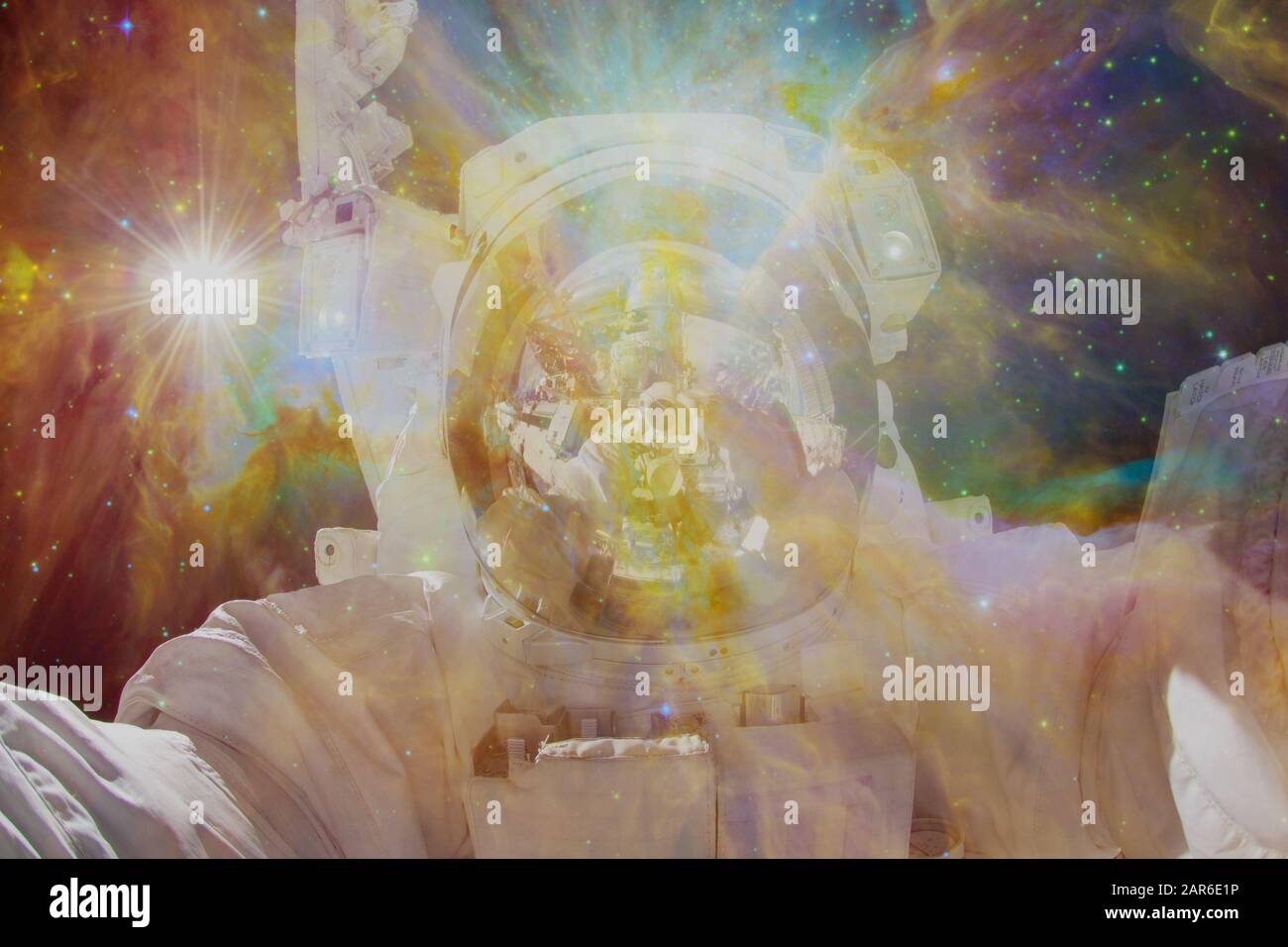 Astronaut in outer space. Science fiction art. Elements of this image ...