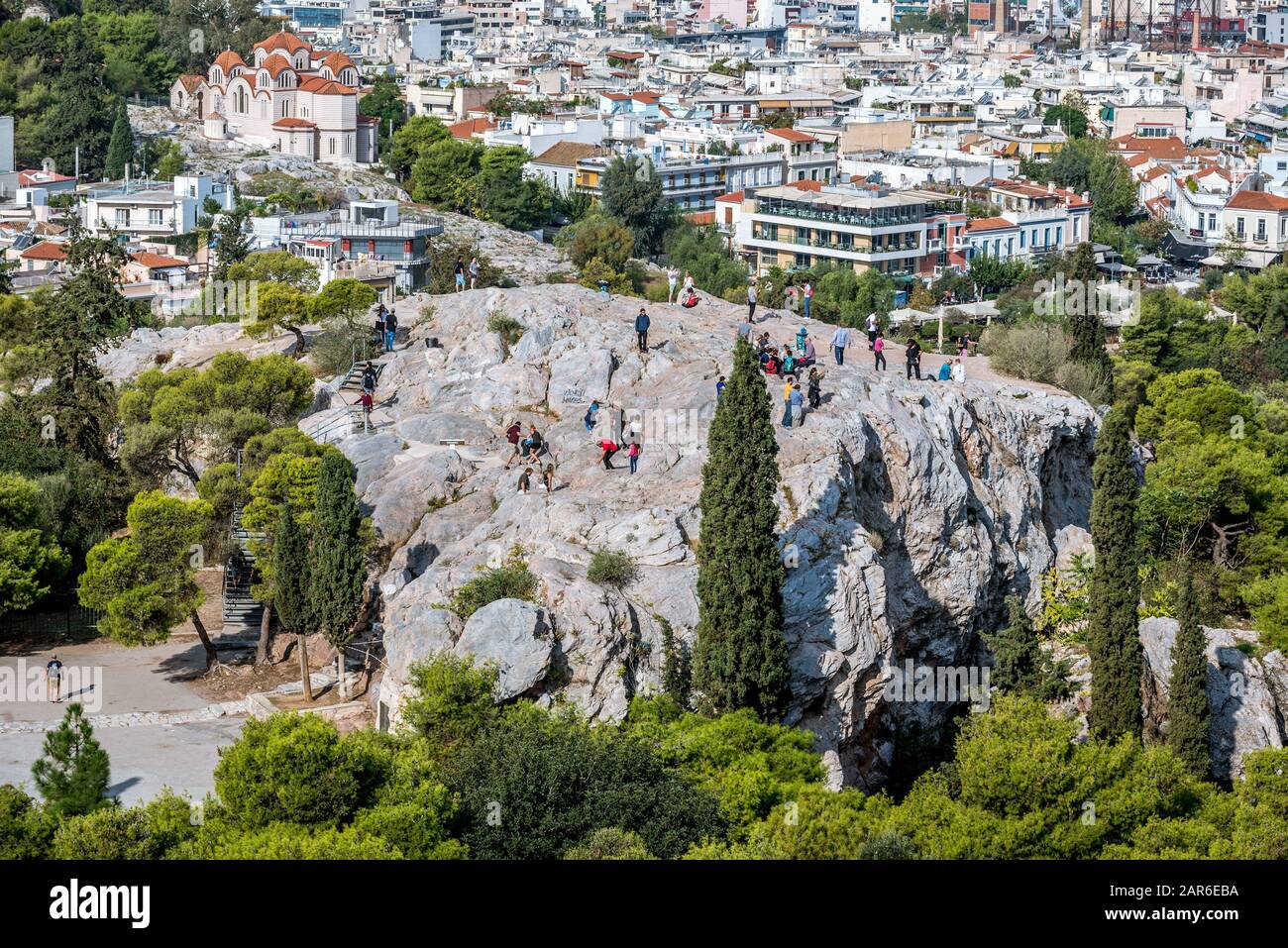 Areopagus rock (also called Ares Rock) near Acropolis of Athens city ...