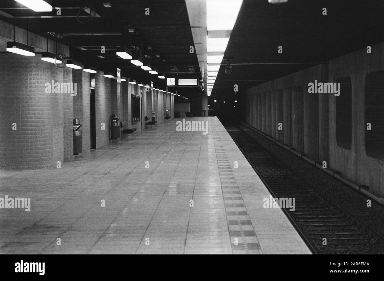 Metro trains during test trips on the track surface in the Bijlmermeer ...