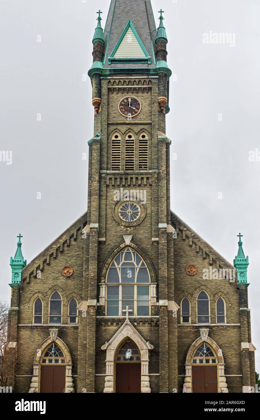landmark church tower and entrance in lincoln village neighborhood of ...