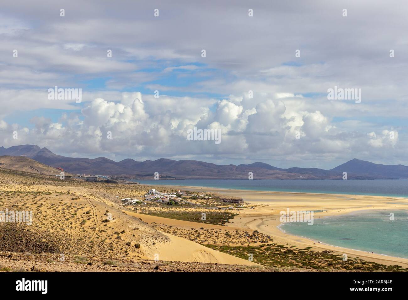 Panoramic view at sandy beach of Risco del Paso on canary island ...