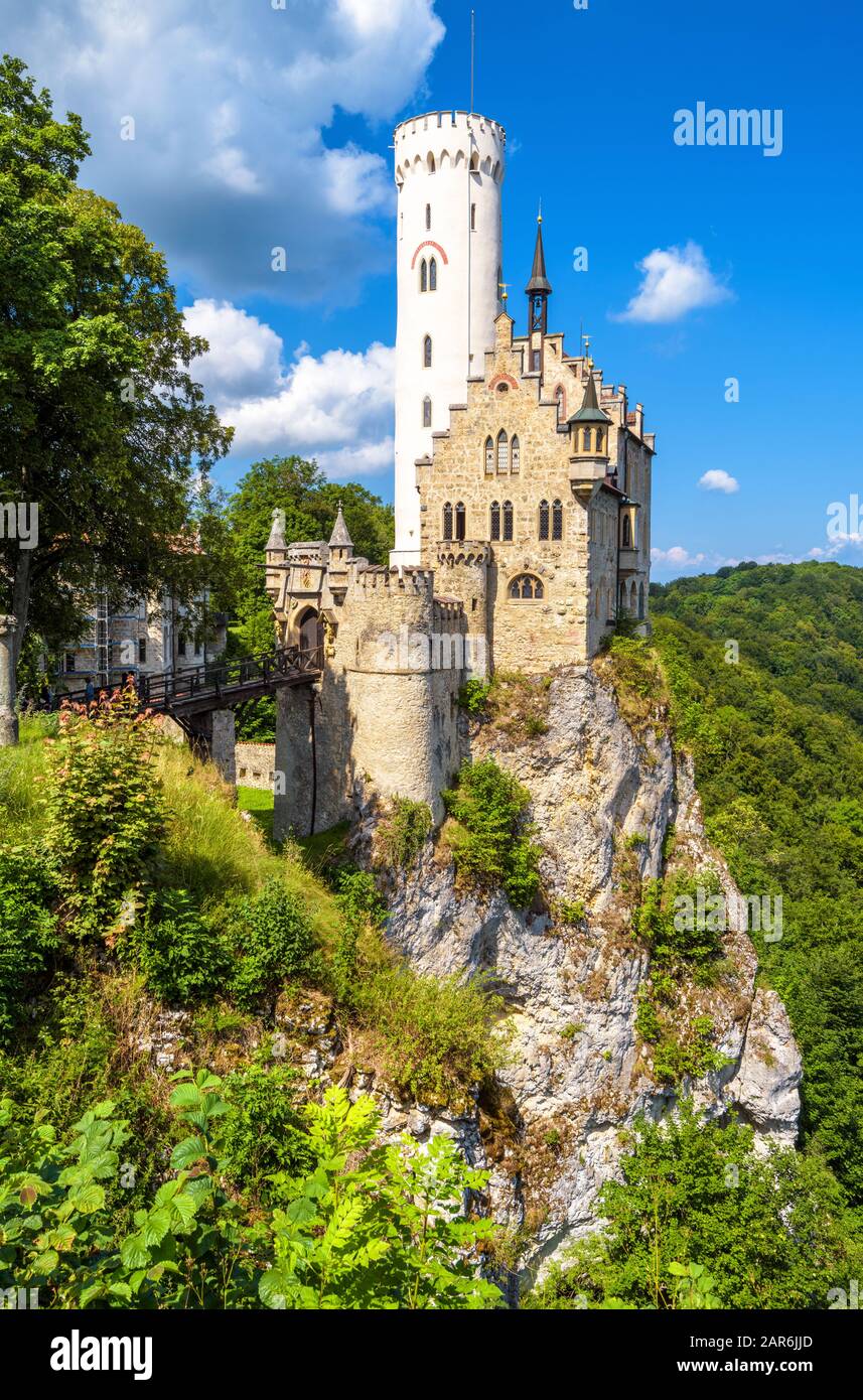 Lichtenstein Castle in summer, Baden-Wurttemberg, Germany. This magic ...