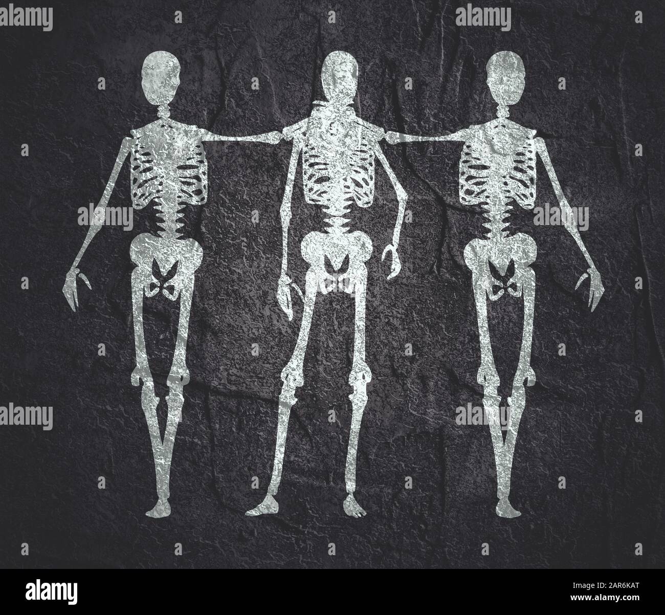 Human skeleton standing and hugging. Halloween party design template ...
