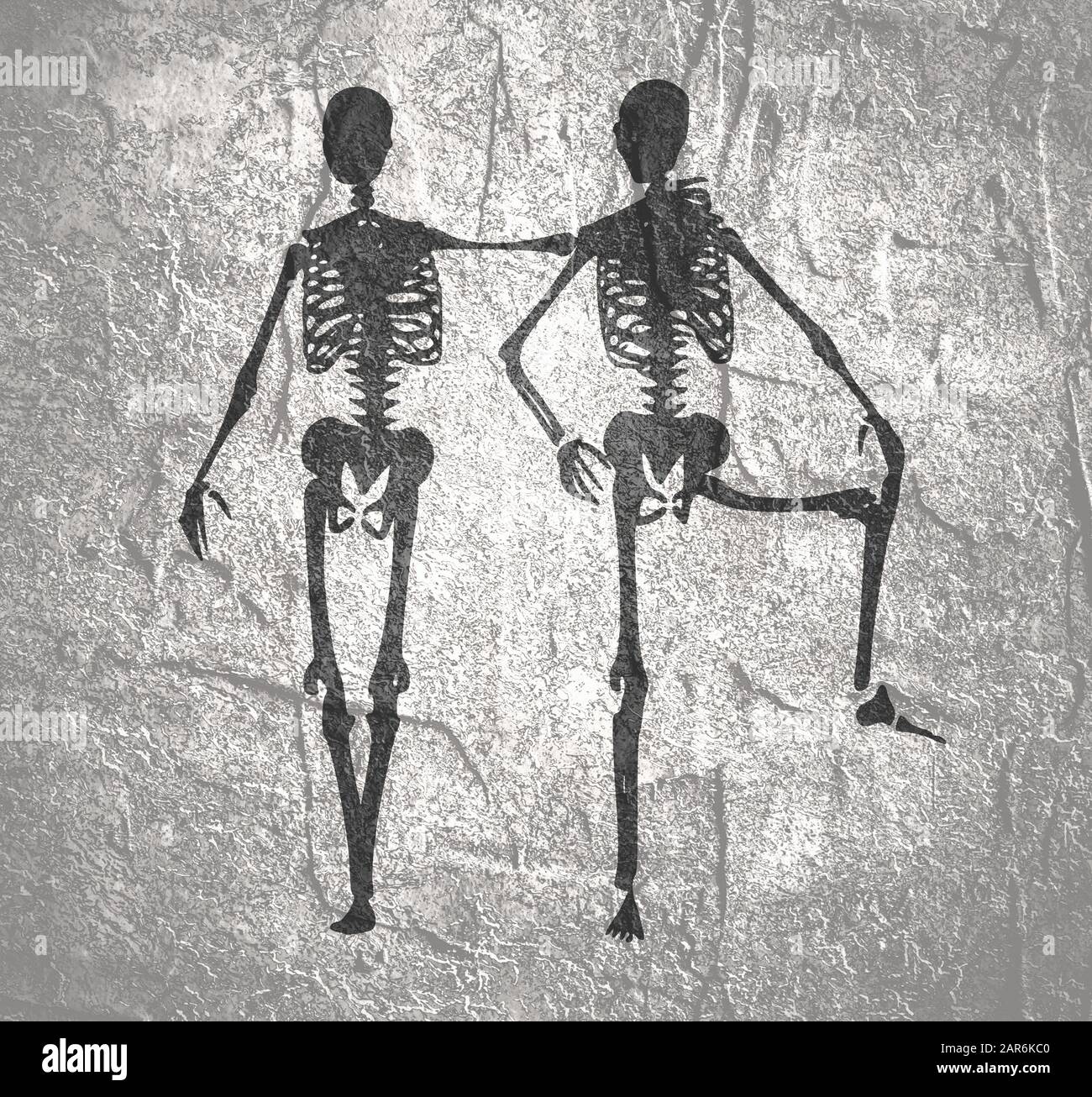 Human skeletons standing and hugging. Halloween party design template ...