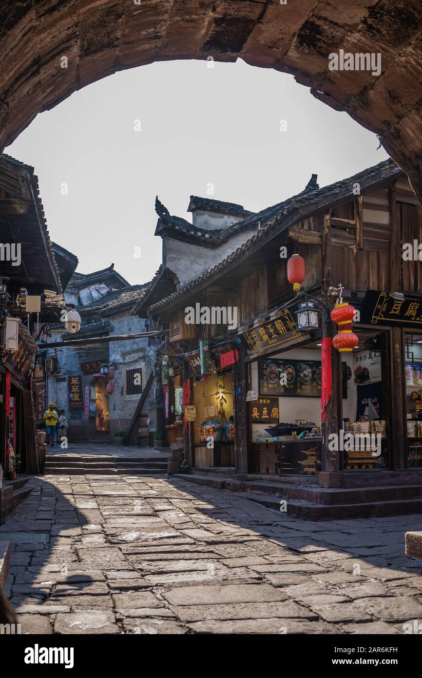 Fenghuang, China - August 2019 : Traditional old buildings and souvenir ...