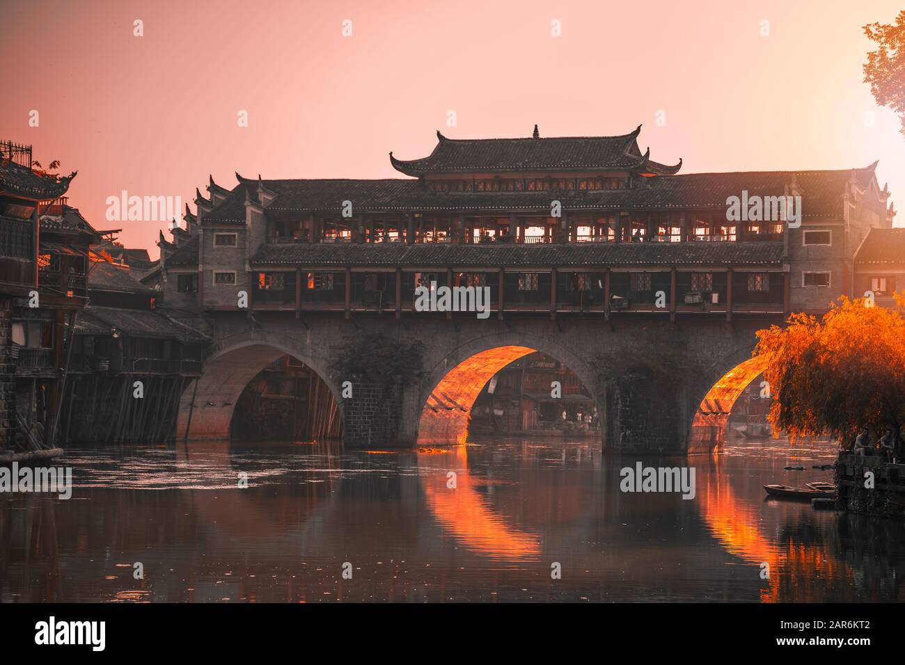 Feng Huang, China - August 2019 : Morning view of the old historic ...