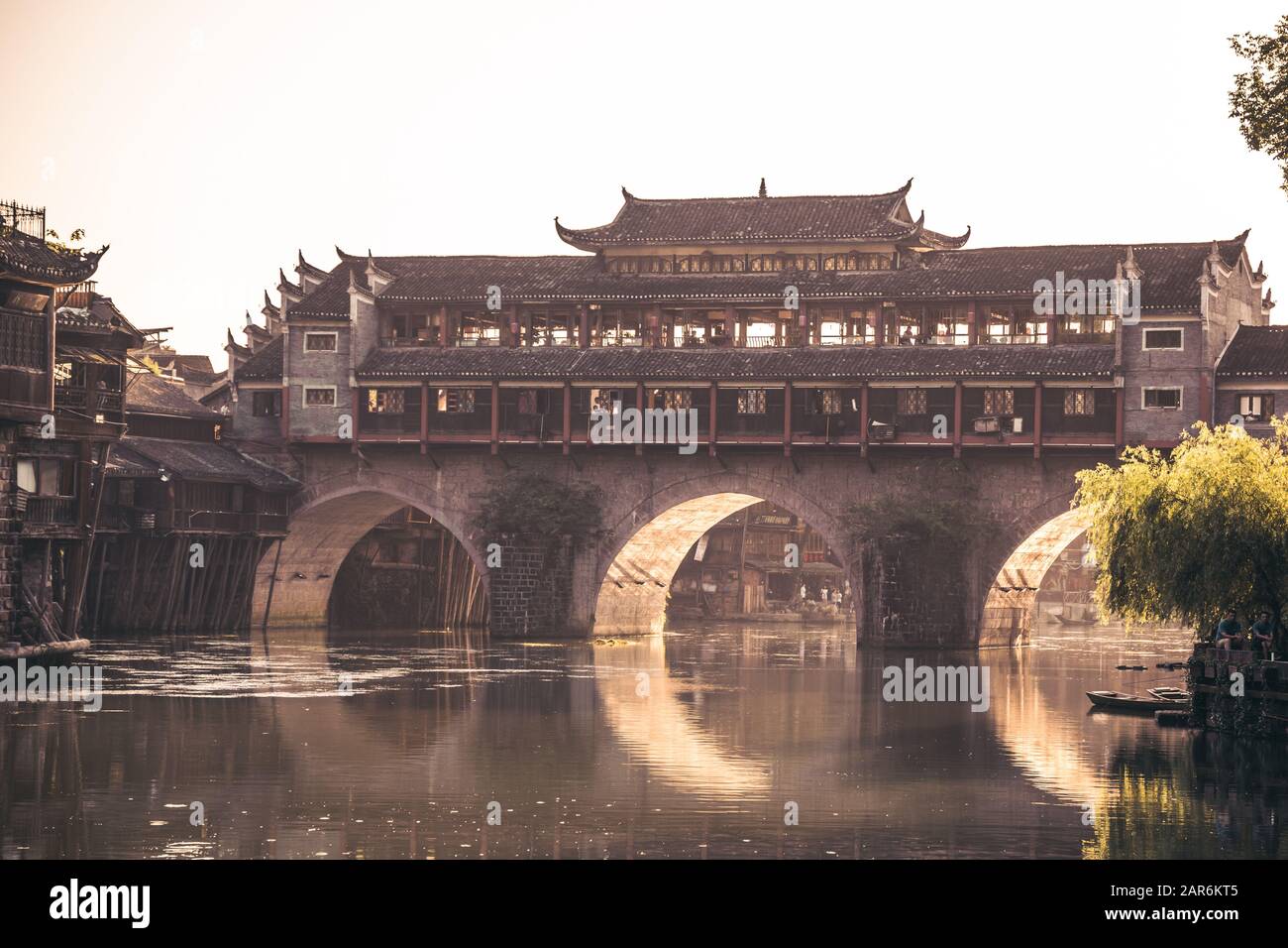 Feng Huang, China - August 2019 : Morning view of the old historic ...