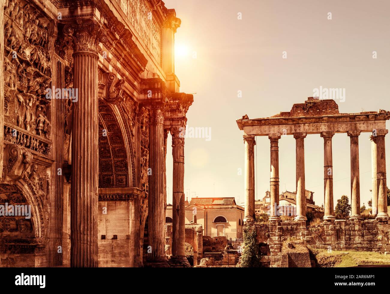 Arch of Emperor Septimius Severus and Temple of Saturn in the distance ...