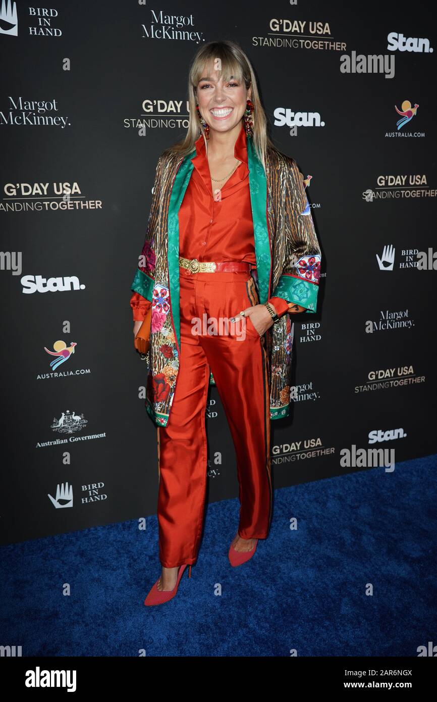 BEVERLY HILLS, CA - JANUARY 25: Ashley Hart arrives at the G'Day USA ...