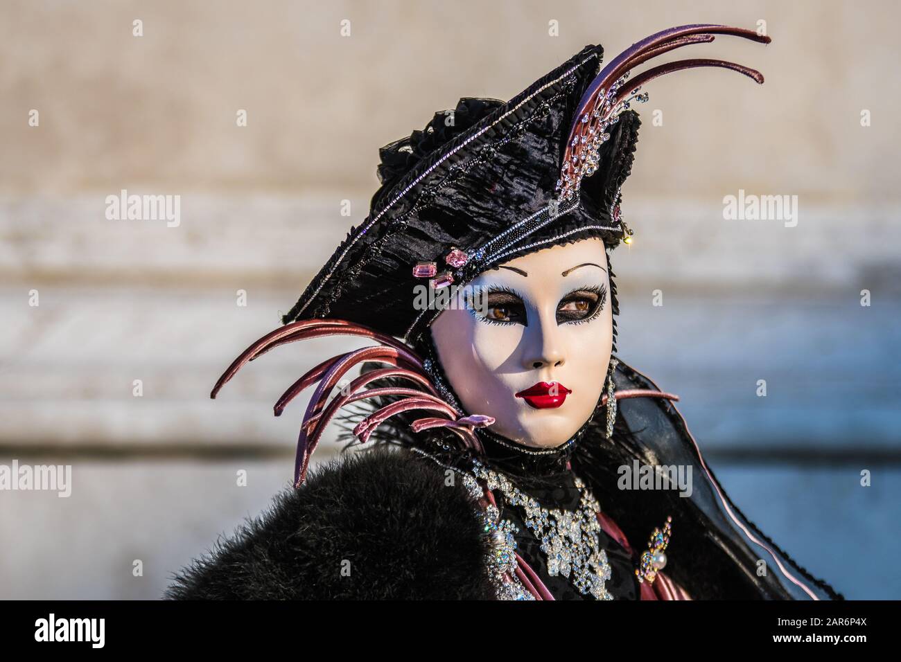 imaginative mask in splendid costume at the carnival in Venice. The ...