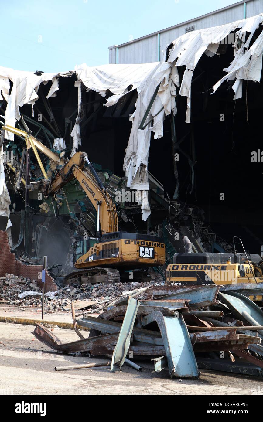 Building demolition Old sports arena Cincinnati Ohio USA metal recycle ...