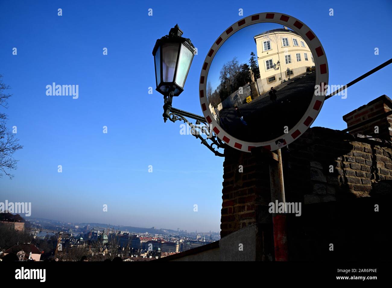 Prague Castle Side Street - Street Mirror Stock Photo - Alamy