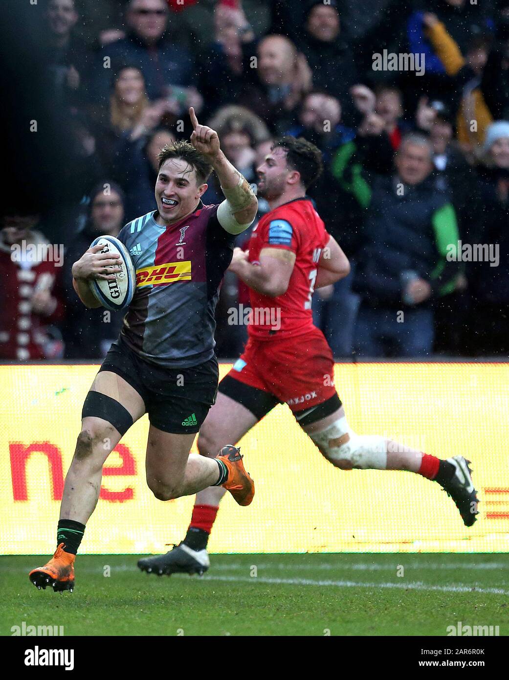 Harlequins Cadan Murley celebrates scoring his side's 3rd try during ...