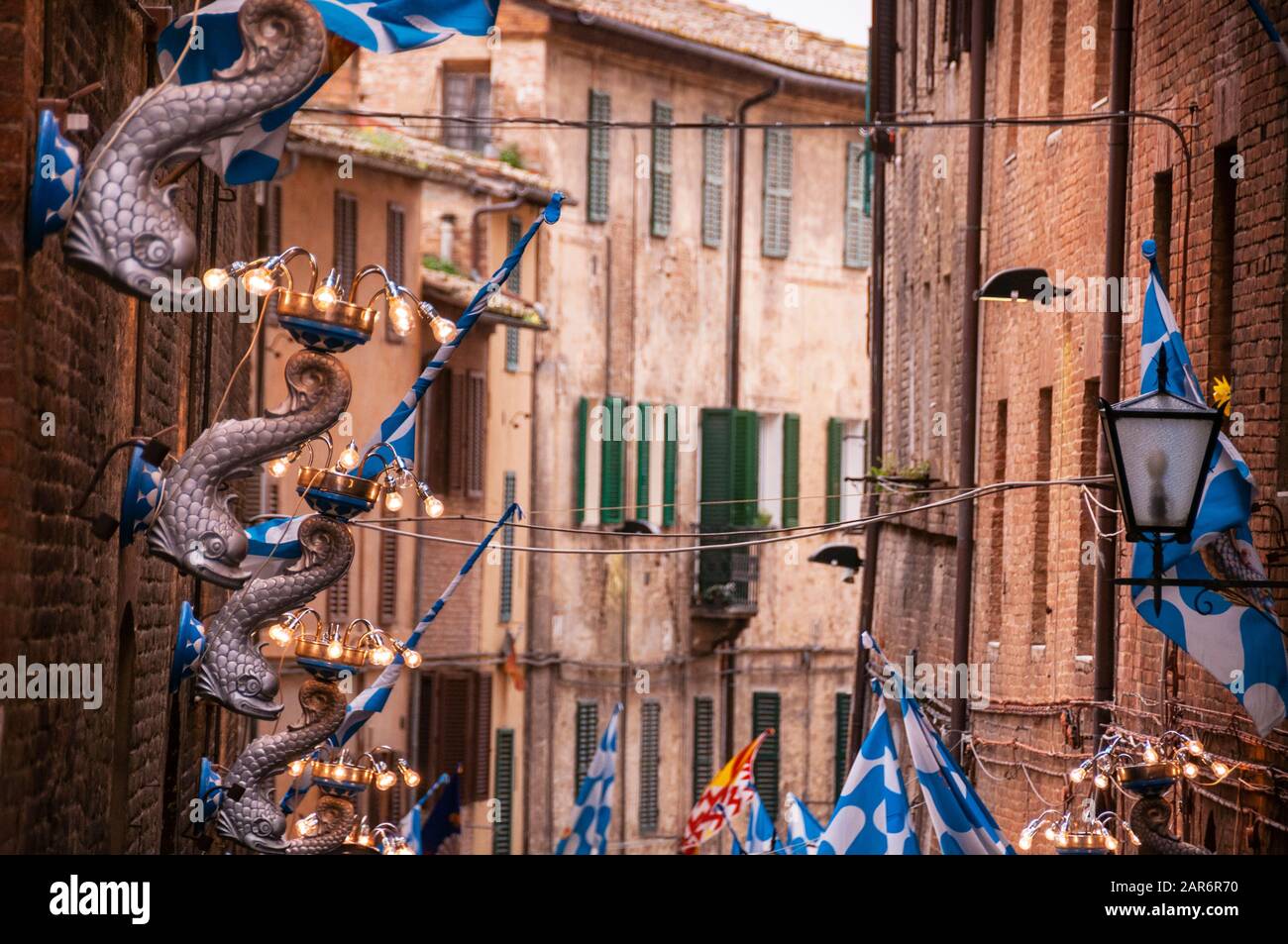 Contrade or neighborhoods of Siena proudly displays the flags and ...